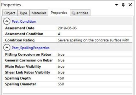 Spalling Properties And Information Displayed In Xbimxplorer Assessment