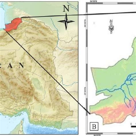 A Map Showing Location Of Iran And The Study Area B Shaded Relief
