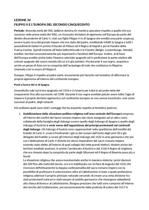 Lezione Storia Moderna Filippo Ii Dispense Di Storia Moderna Docsity