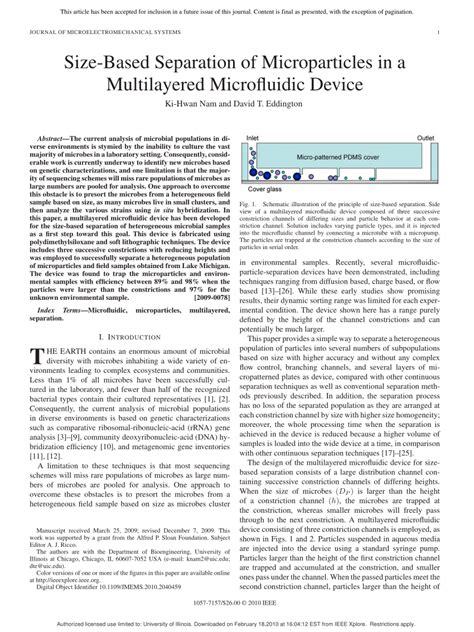 Pdf Size Based Separation Of Microparticles In A Multilayered Microfluidic Device