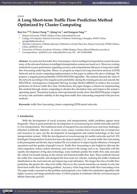 Pdf A Long Short Term Traffic Flow Prediction Method Optimized By Cluster Computing
