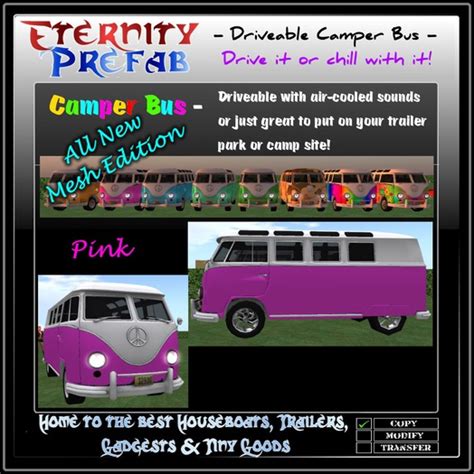 Second Life Marketplace Eternity Prefab Camper Bus Mesh Pink
