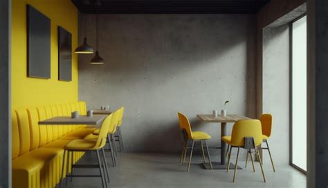 현대적인 가구가 있는 세련된 노란색 인테리어 카페 Generative Ai 프리미엄 Ai 생성 이미지