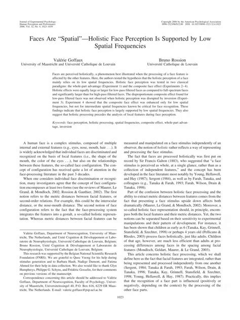 Pdf Faces Are Spatial Holistic Face Perception Is Supported By