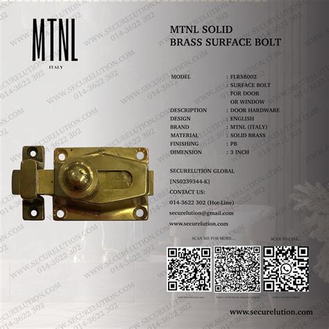 Mtnl Solid Brass Surface Bolt Securelution