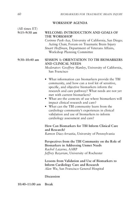 Appendix B Workshop Task And Agenda Biomarkers For Traumatic Brain