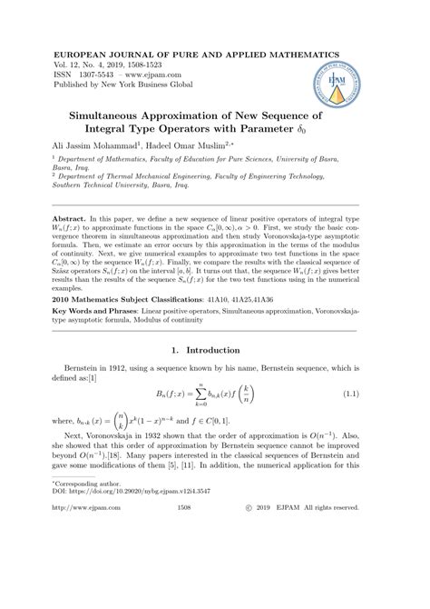 Pdf Simultaneous Approximation Of New Sequence Of Integral Type