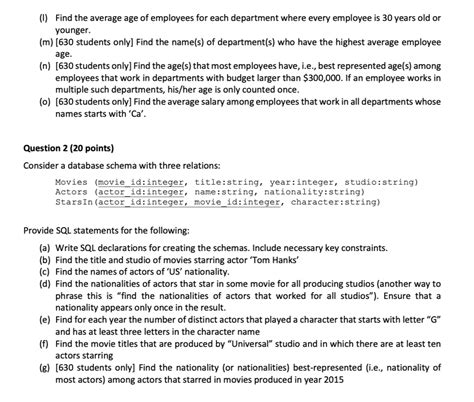 solved question 1 30 points consider a database schema