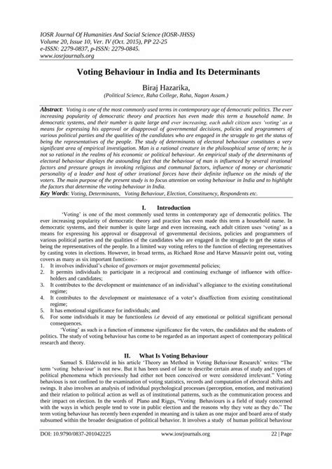 PDF Voting Behaviour In India And Its Determinantsiosrjournals Org Iosr Jhss Papers Vol
