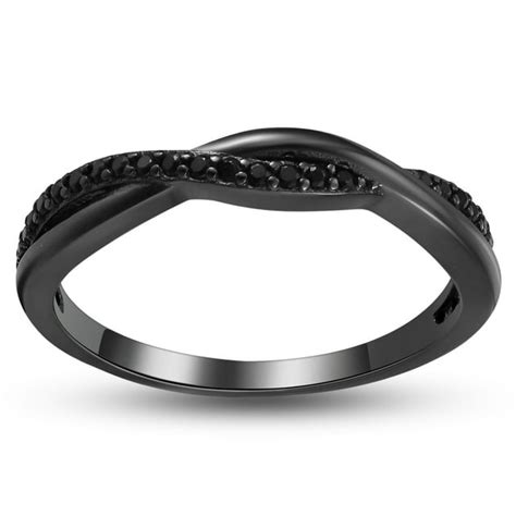 Sterling Silver Black Wedding Band For Women Half Eternity Cz