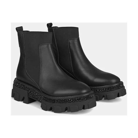 Alma En Pena Leren Enkellaarsjes Met Strass Op De Zolen Black Dames