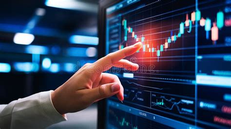 Woman Hand Touching Stock Market Analysis Digital Display Screen
