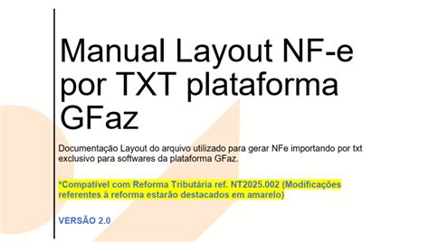 Novo Layout Txt Nfe Reforma Tributária V200