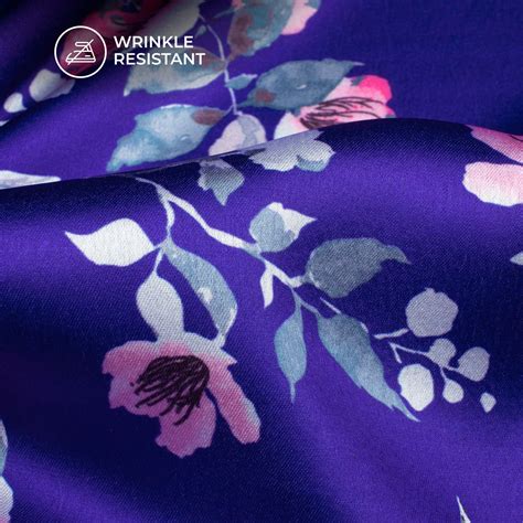 Royal Blue Floral Digital Print Japan Satin Fabric Fabcurate