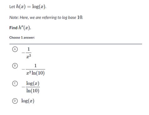 Solved Let h(x)=log(x).Note: Here, we are referring to log | Chegg.com