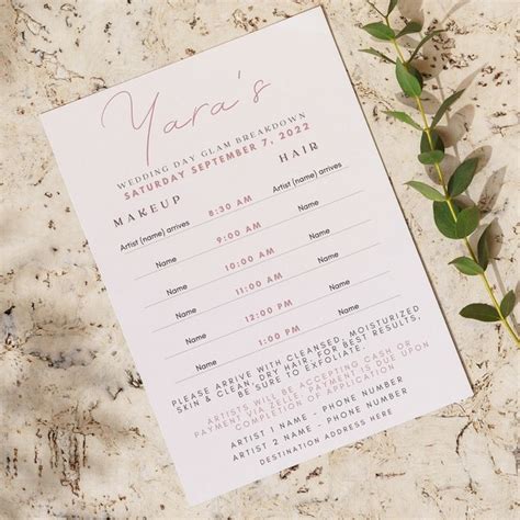 Wedding Hair Makeup Schedule Etsy