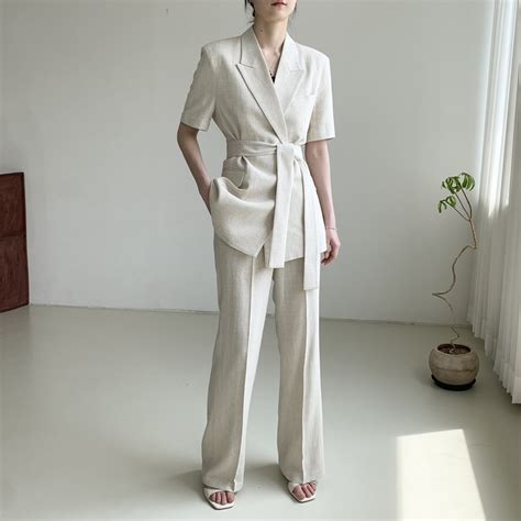 스타일라떼 벨트set 반팔 자켓 부츠컷 슬랙스 린넨 여름 정장세트 셋업수트 3color 77가능