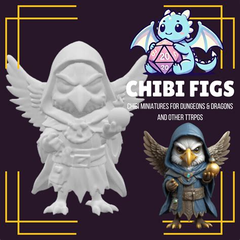 🎲 Chibi Aarakocra Wizard Miniature・ 3d File For 3d Printing・cults