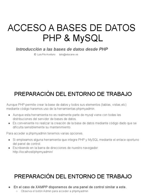 Acceso A Bases De Datos Php And Mysql Pdf Mi Sql Php