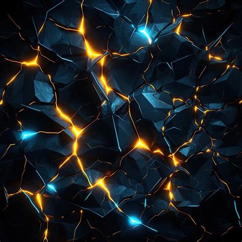 Blue Yellow Voronoi Mesh Light Cracks On Black Premium Ai Generated Image