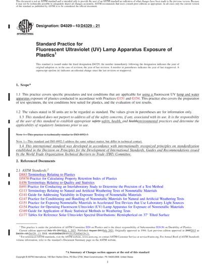 ASTM D4329 21 Red Standard Practice For Fluorescent Ultraviolet UV