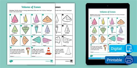 Eighth Grade Volume Of Cones Worksheet Teacher Made