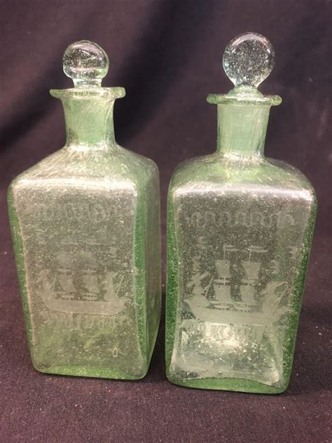 Bid Now Pr Antique Stiegel Green Flip Glass Ship Bottles October 6