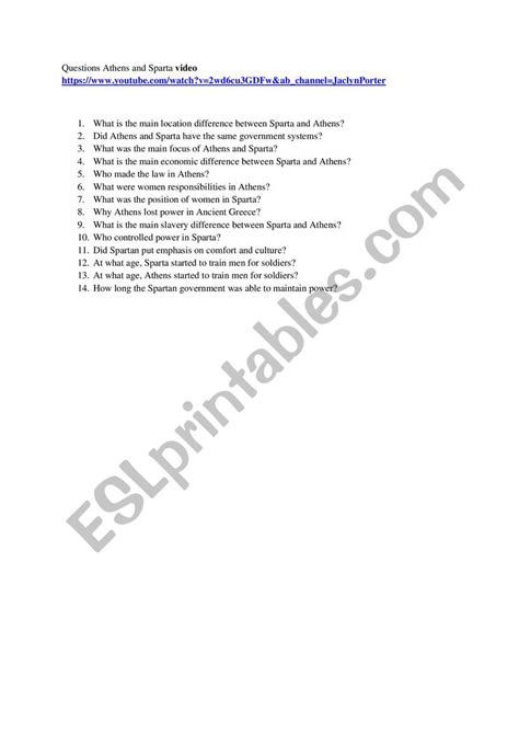 Athens Vs Sparta Esl Worksheet By Reariel