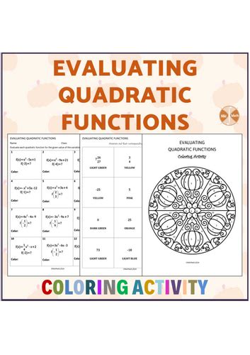 Evaluating Quadratic Functions Coloring Activity Color By Code