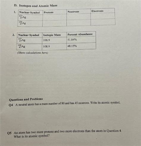 Solved D Isotopes And Atomic Mass Show Calculations Chegg Com