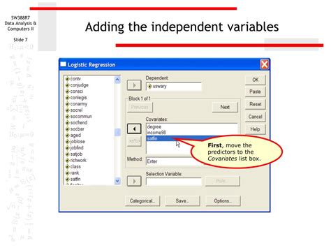 Ppt Logistic Regression Stepwise Entry Of Variables Powerpoint