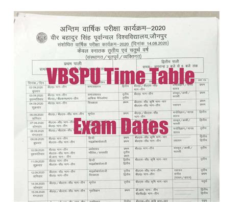 VBSPU Time Table 2025 Date Sheet BA BSc B Ed 1st 2nd 3rd Year Out