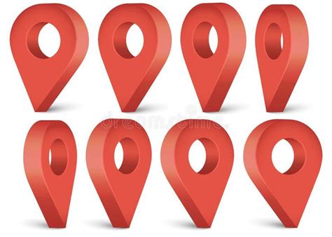 Red Realistic Map Pointer Location Symbols Vector Set Isolated On