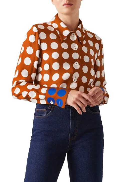 Lk Bennett Elise Polka Dot Woven Top Gold Multi Editorialist