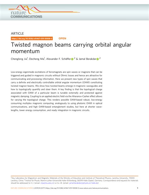 Pdf Twisted Magnon Beams Carrying Orbital Angular Momentum