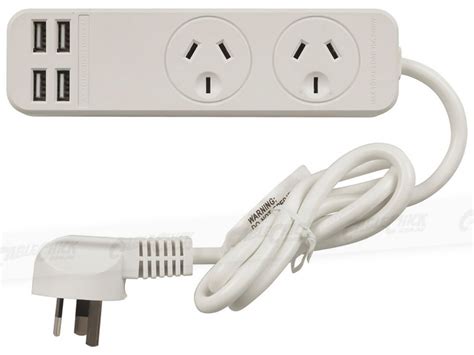 2 Socket Powerboard With 4x USB Charging Ports 3 4A Total USB Output