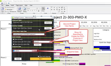 creating a new project view via pull operation onepager express for