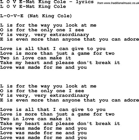 Love Song Lyrics Forl O V E Nat King Cole