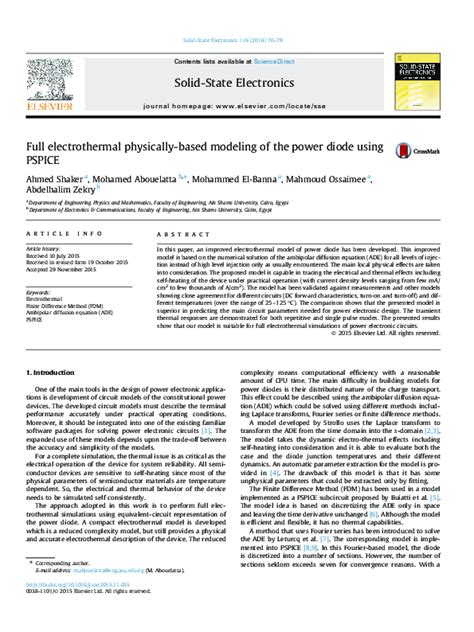 Pdf Full Electrothermal Physically Based Modeling Of The Power Diode