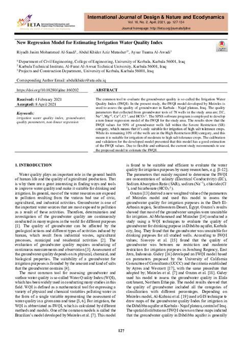 Pdf New Regression Model For Estimating Irrigation Water Quality Index