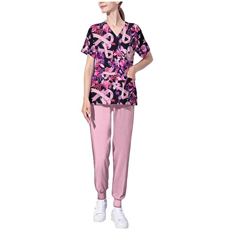 Axiiglly Scrubs For Women Set V Neck Nursing Tops Elastic Waist Uniform