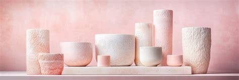 Monochromatic Geometric Forms Arranged On A Soft Gradient Background In Mocha Mousse Tones Stock