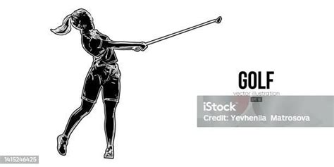 Siluet Abstrak Pemain Golf Dengan Latar Belakang Putih Wanita Pegolf