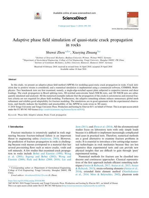 Pdf Adaptive Phase Field Simulation Of Quasi Static Crack Propagation In Rocks