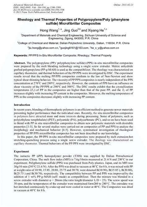 Rheology And Thermal Properties Of Polypropylenepolyphenylene Sulfide