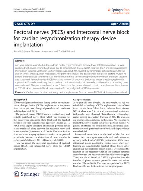 Pdf Pectoral Nerves Pecs And Intercostal Nerve Block For Cardiac Resynchronization Therapy