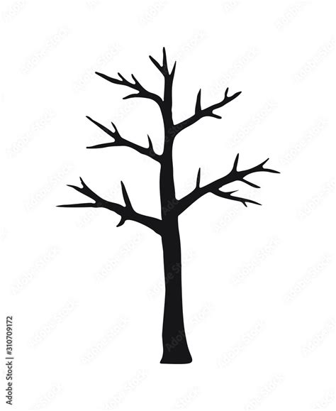 Vector Black Hand Drawn Doodle Sketch Naked Tree Silhouette Isolated On White Background Stock