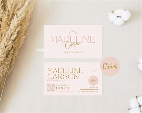 Printable Business Card Template Canva Qr Code Editable Pink Etsy