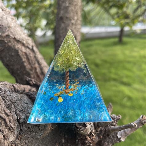 Tree Of Life Olivineblue Soil Orgonite Pyramid Healing Etsy