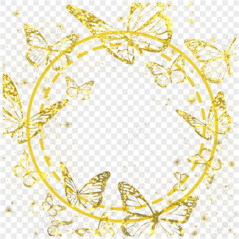Round Golden Butterfly Bordergold Powderframe Png Picture And Clipart